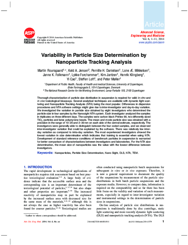 (PDF) Variability in Particle Size Determination by Nanoparticle Tracking Analysis