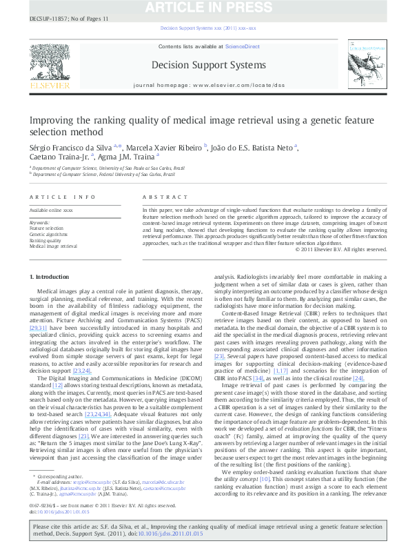 (PDF) Improving the ranking quality of medical image retrieval using a genetic feature selection ...