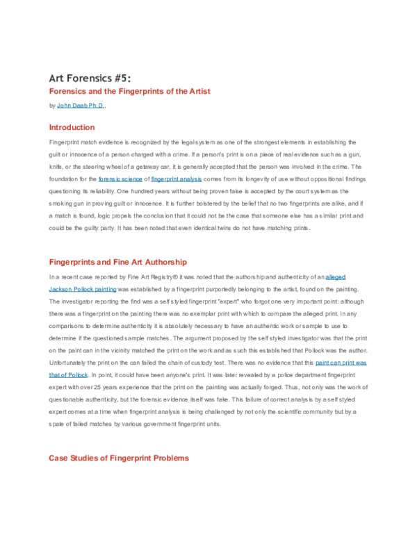 (PDF) Art Forensics #5: Forensics and the Fingerprints of the Artist