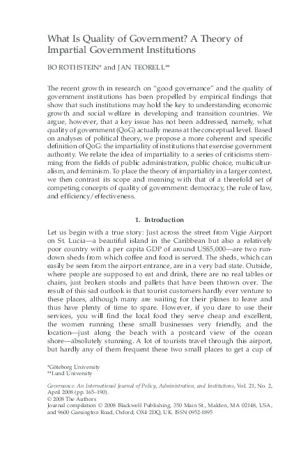 (PDF) What Is Quality of Government? A Theory of Impartial Government ...