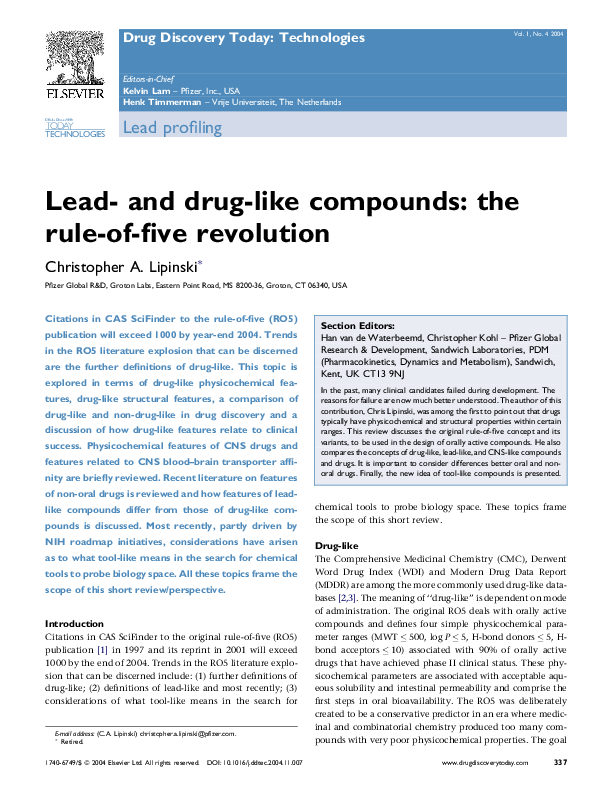 (PDF) Lead and drug-like compounds: the rule-of-five revolution