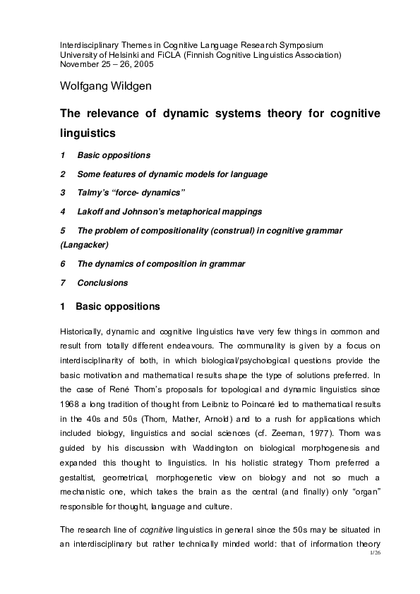 (PDF) The relevance of dynamic systems theory for cognitive linguistics