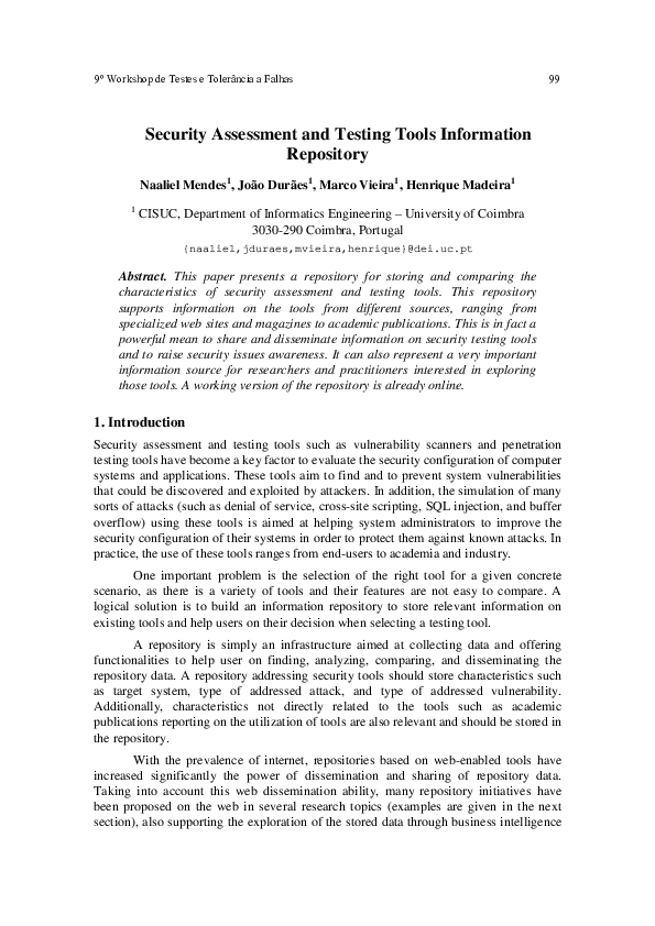 (PDF) Security Assessment and Testing Tools Information Repository