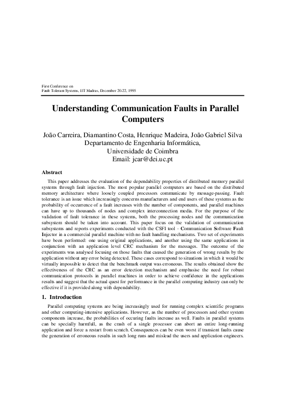 Pdf Understanding Communication Faults In Parallel Computers