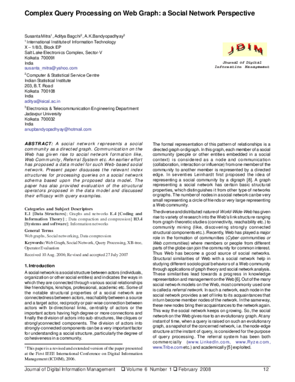 (PDF) Complex Query Processing on Web Graph: a Social Network Perspective