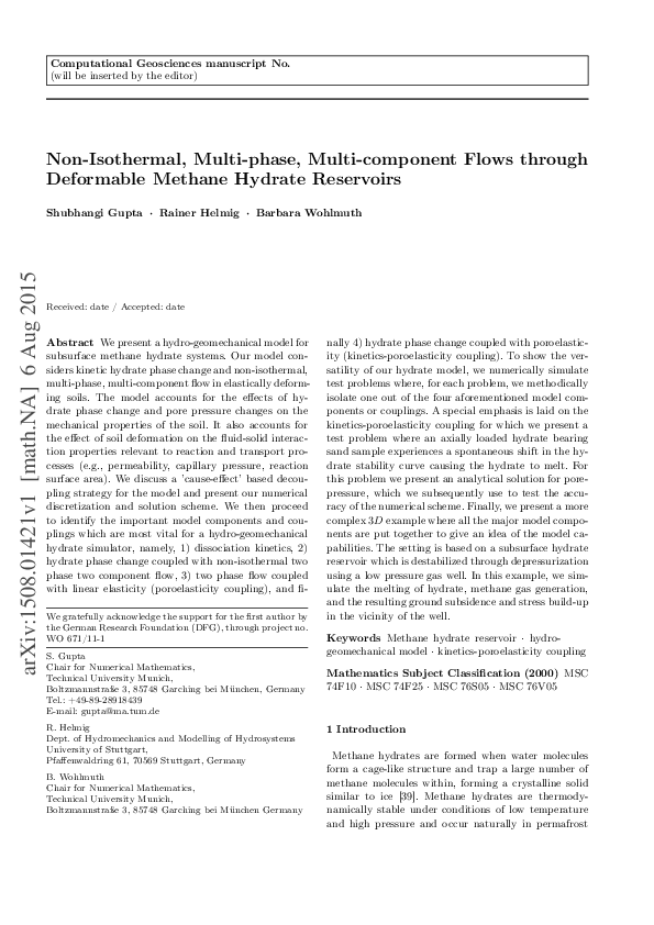 (PDF) Non-isothermal, multi-phase, multi-component flows through deformable methane hydrate ...