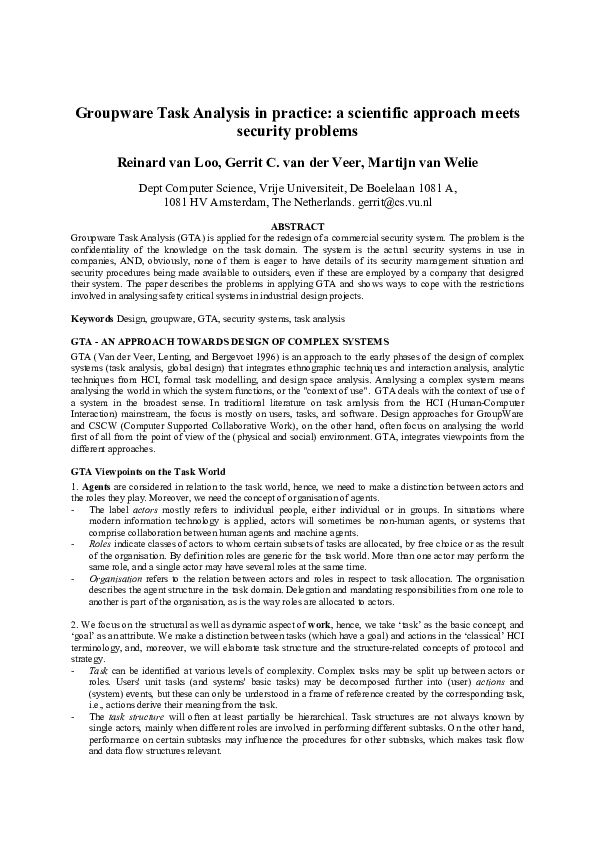 (PDF) Groupware Task Analysis in Practice: a scientific approach meets security problems