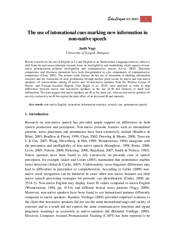 (PDF) The use of intonational cues marking new information in non-native speech