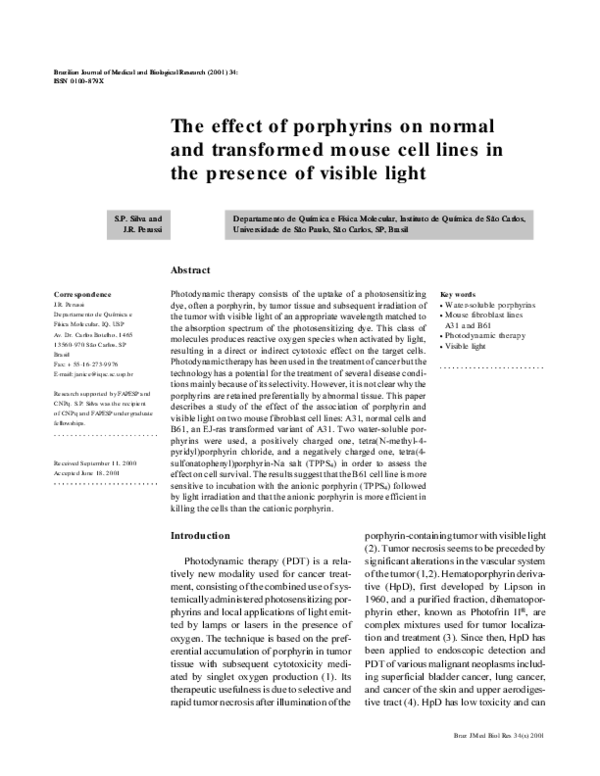 (PDF) The effect of porphyrins on normal and transformed mouse cell ...