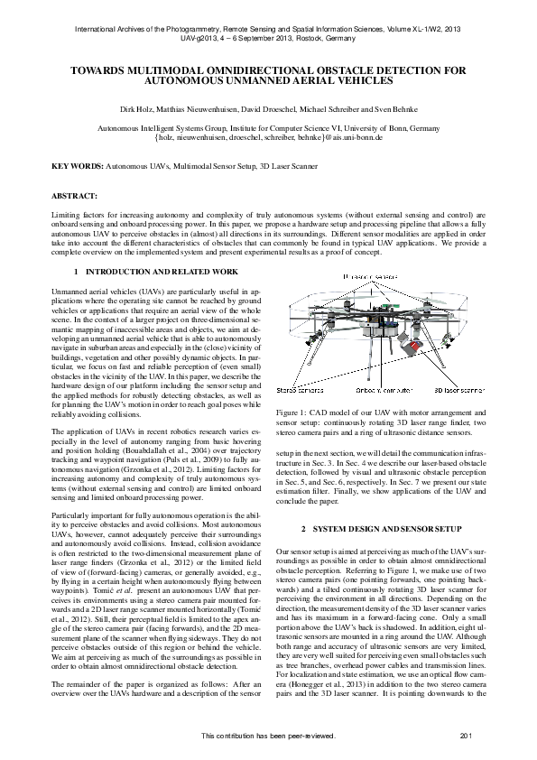 Pdf Towards Multimodal Omnidirectional Obstacle Detection For Autonomous Unmanned Aerial Vehicles