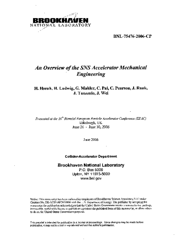 (PDF) An Overview of the SNS Accelerator Mechanical Engineering