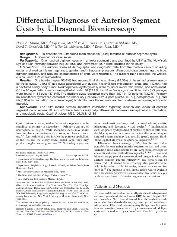 (PDF) Differential diagnosis of anterior segment cysts by ultrasound ...