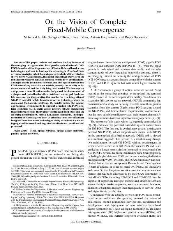 (PDF) On the Vision of Complete Fixed-Mobile Convergence