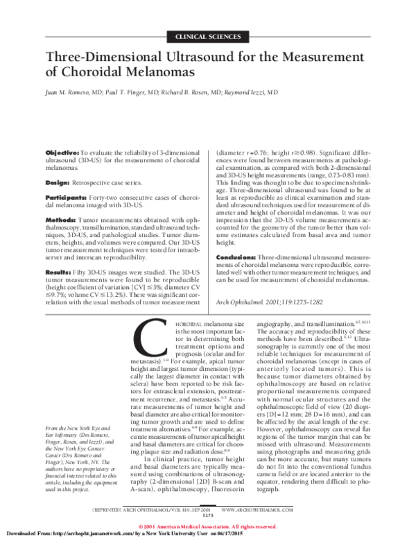 (PDF) Three-Dimensional Ultrasound for the Measurement of Choroidal Melanomas