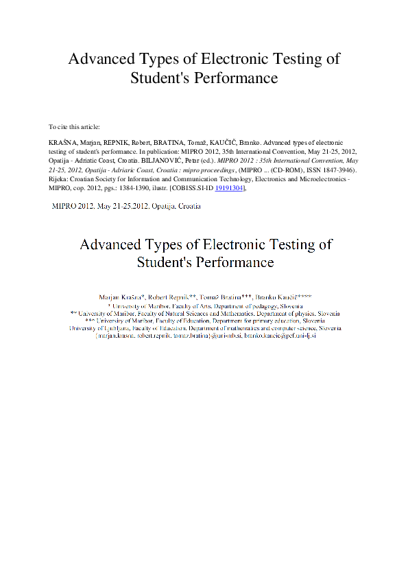 (PDF) Advanced types of electronic testing of student's performance