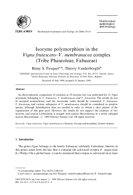 (PDF) Isozyme Variation in Vigna Species Complex