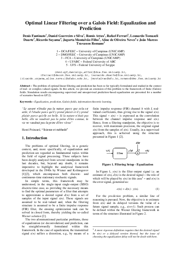 Pdf Optimal Linear Filtering Over A Galois Field Equalization And Prediction