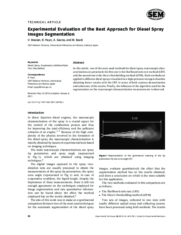 (PDF) Evaluating Diesel Spray Segmentation: LRT vs Otsu's Method