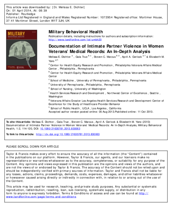 (PDF) Documentation of Intimate Partner Violence in Women Veterans ...