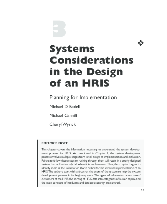 (PDF) Systems Considerations in the Design of an HRIS Planning for ...