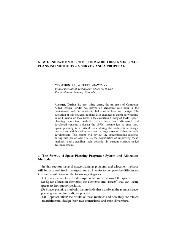 Pdf New Generation Of Computer Aided Design In Space Planning Methods A Survey And A Proposal