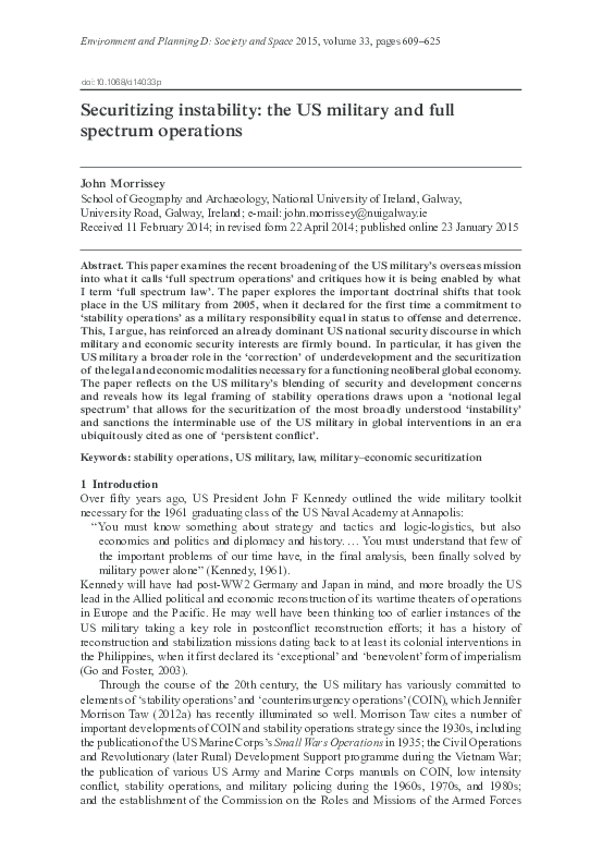 (PDF) Securitizing Instability: The US Military and Full Spectrum ...