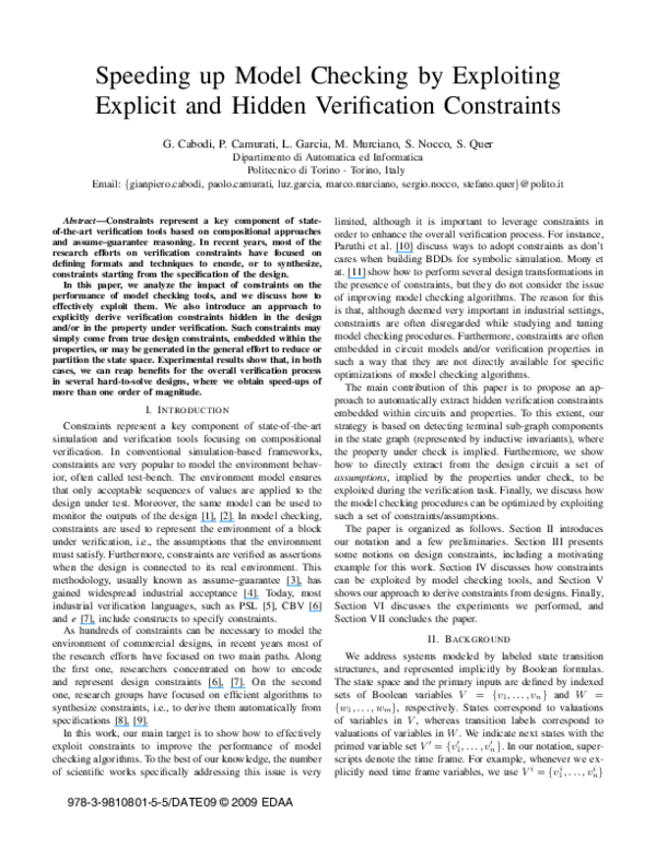 Pdf Speeding Up Model Checking By Exploiting Explicit And Hidden Verification Constraints