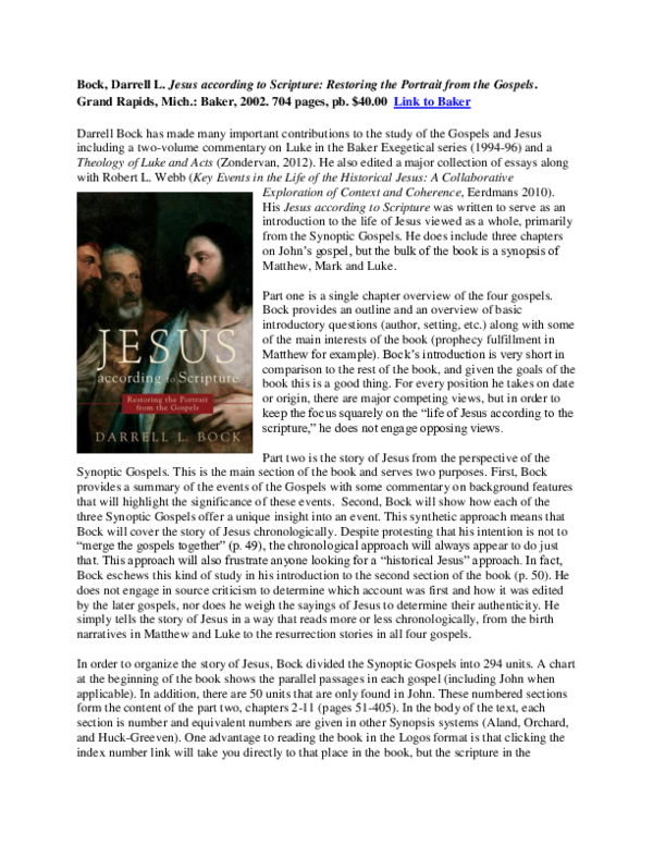 (PDF) Darrell Bock, Jesus according to Scripture: Restoring the Portrait from the Gospels. Grand ...