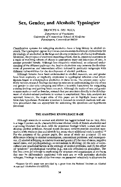 (PDF) Sex, Gender, and Alcoholic Typologies