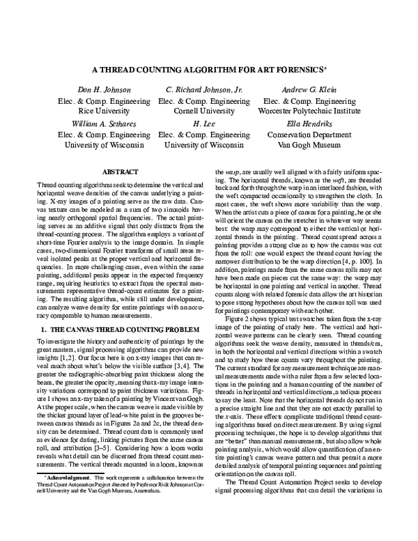 (PDF) A thread counting algorithm for art forensics