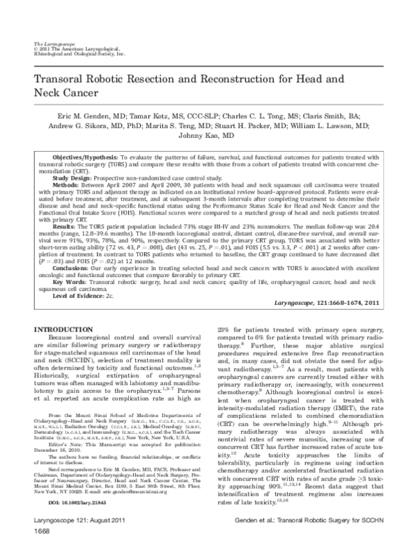 (PDF) Transoral robotic resection and reconstruction for head and neck ...