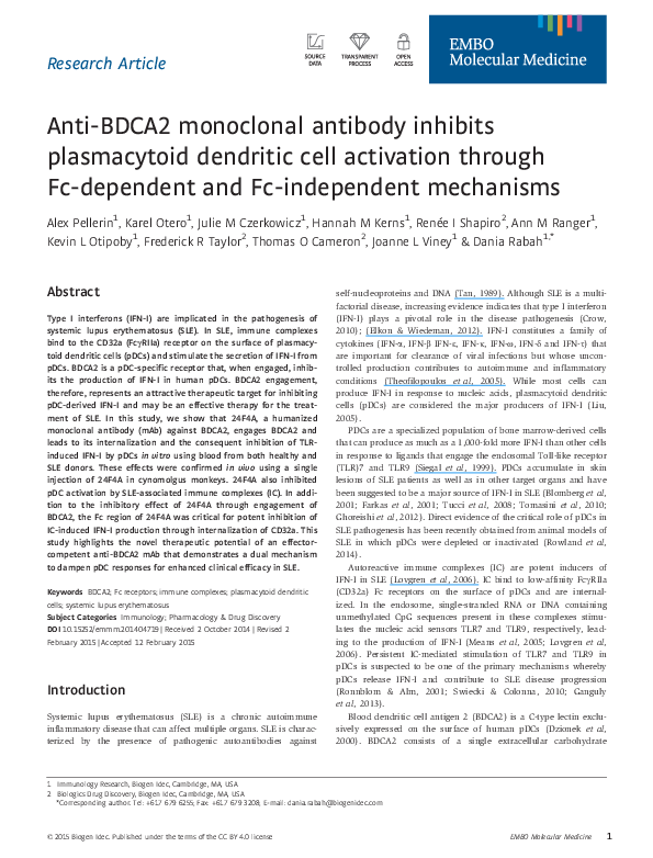 (PDF) Anti-BDCA2 monoclonal antibody inhibits plasmacytoid dendritic ...