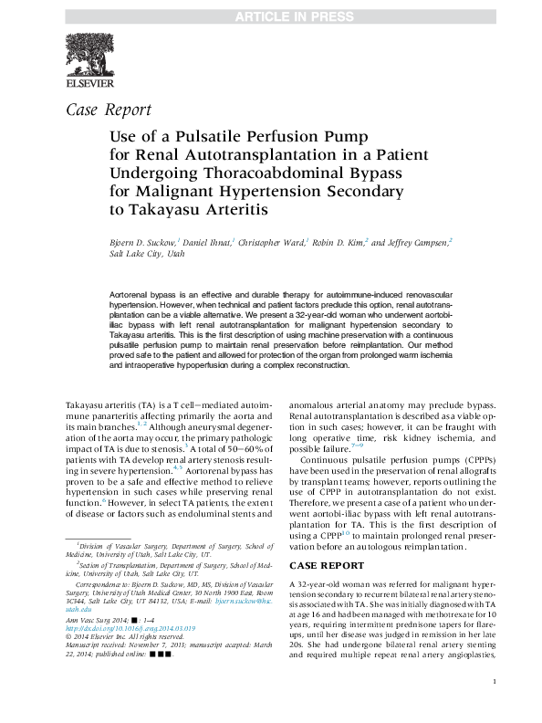 (PDF) Use of a Pulsatile Perfusion Pump for Renal Auto-Transplantation ...