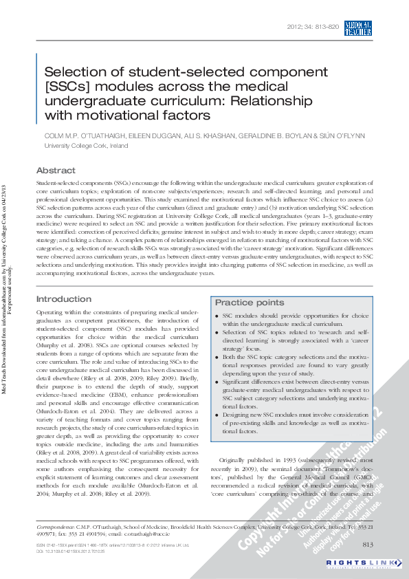 (PDF) Selection of student-selected component [SSCs] modules across the ...