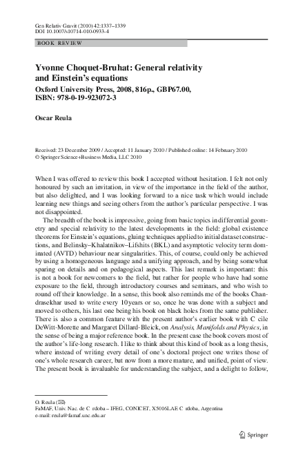 (PDF) Yvonne Choquet-Bruhat: General relativity and Einstein’s equations