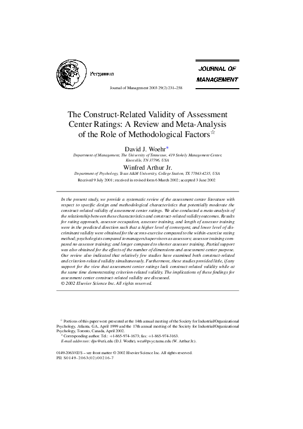 (PDF) The Construct-Related Validity of Assessment Center Ratings: A Review and Meta-Analysis of ...