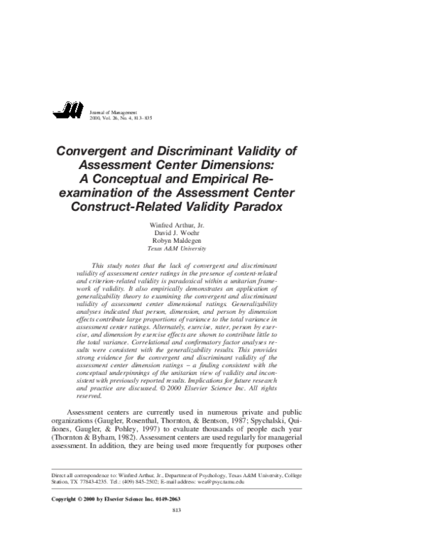 (PDF) Convergent and discriminant validity of assessment center ...