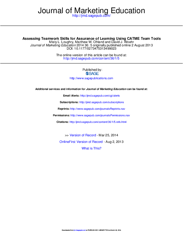 (PDF) Assessing Teamwork Skills for Assurance of Learning Using CATME ...