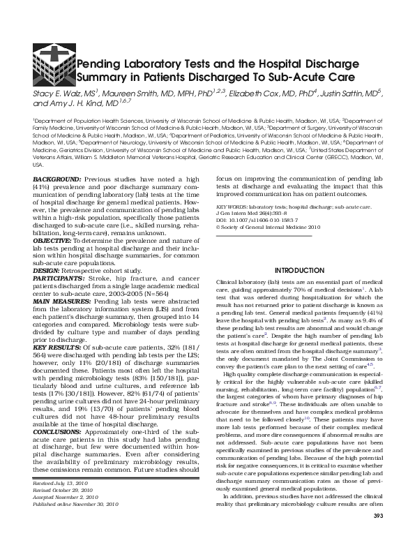 (PDF) Pending Laboratory Tests and the Hospital Discharge Summary in ...
