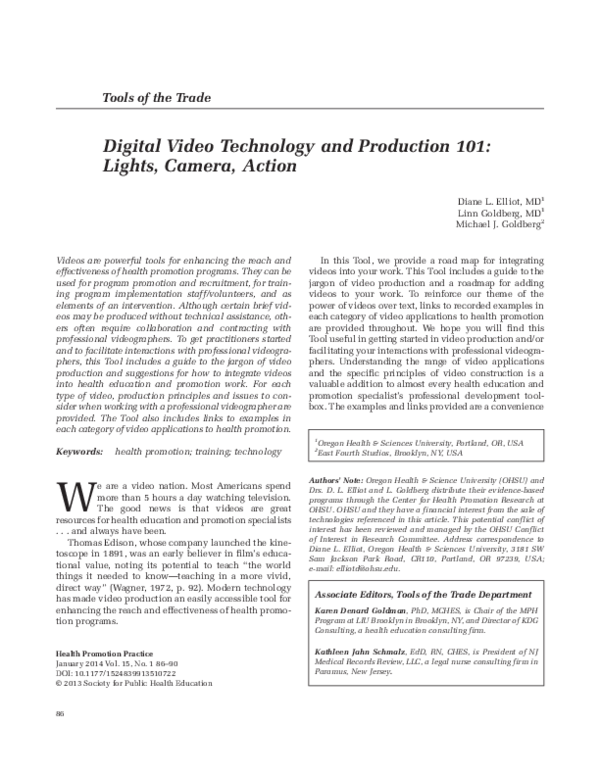 (PDF) Digital Video Technology and Production 101: Lights, Camera, Action