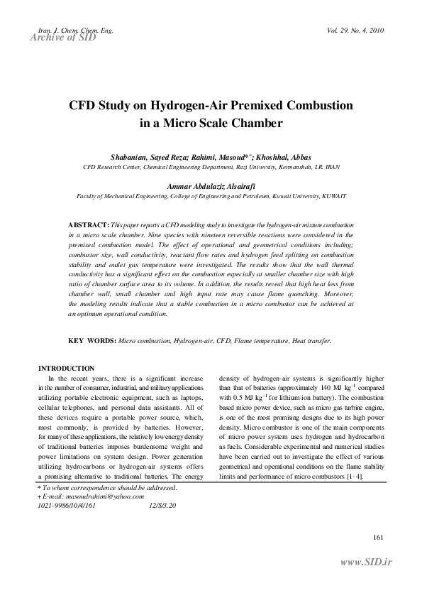 (PDF) CFD Study on Hydrogen-Air Premixed Combustion in a Micro Scale ...