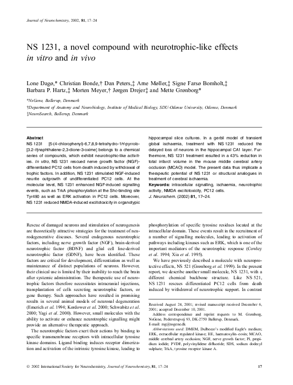 (PDF) NS 1231, a novel compound with neurotrophic-like effects in vitro ...