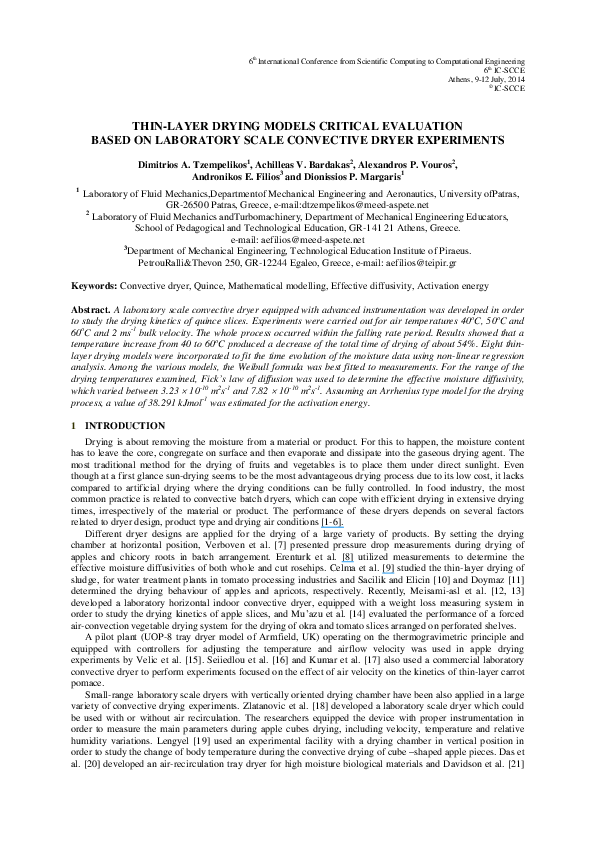(PDF) Thin-layer drying models critical evaluation based on laboratory scale convective dryer ...