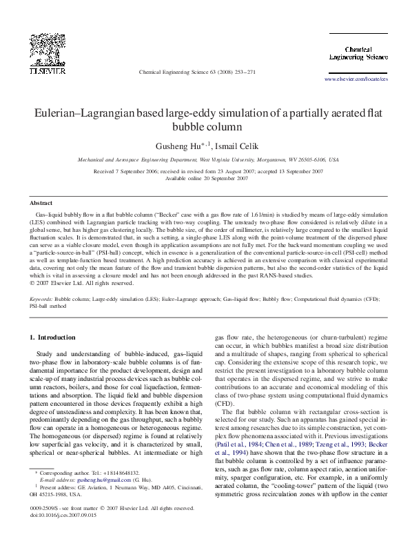 (PDF) Eulerian–Lagrangian based large-eddy simulation of a partially aerated flat bubble column ...