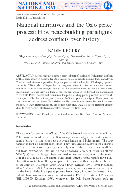 (PDF) National narratives and the Oslo peace process: How peacebuilding ...