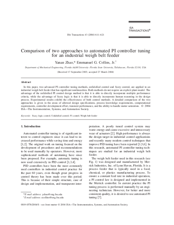 (PDF) Comparison of two approaches to automated PI controller tuning for an industrial weigh ...