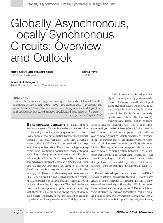 Pdf Globally Asynchronous Locally Synchronous Circuits Overview And Outlook