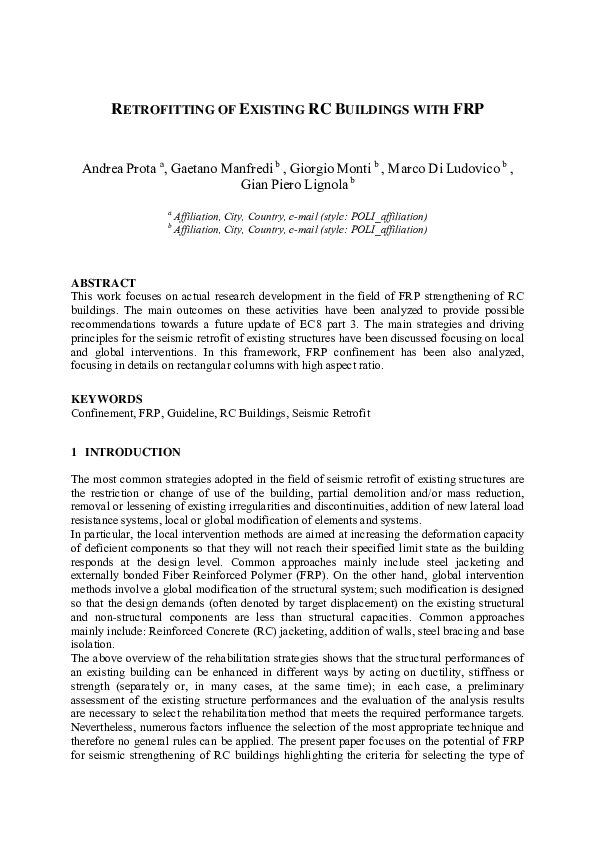 Pdf Retrofitting Of Existing Rc Buildings With Frp