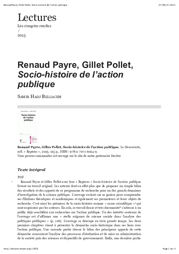 (PDF) « Renaud Payre, Gillet Pollet, Socio-histoire de l’action ...
