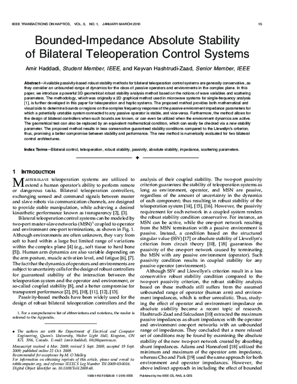 (PDF) An Analysis of Sampling Effect on the Absolute Stability of Discrete-time Bilateral ...
